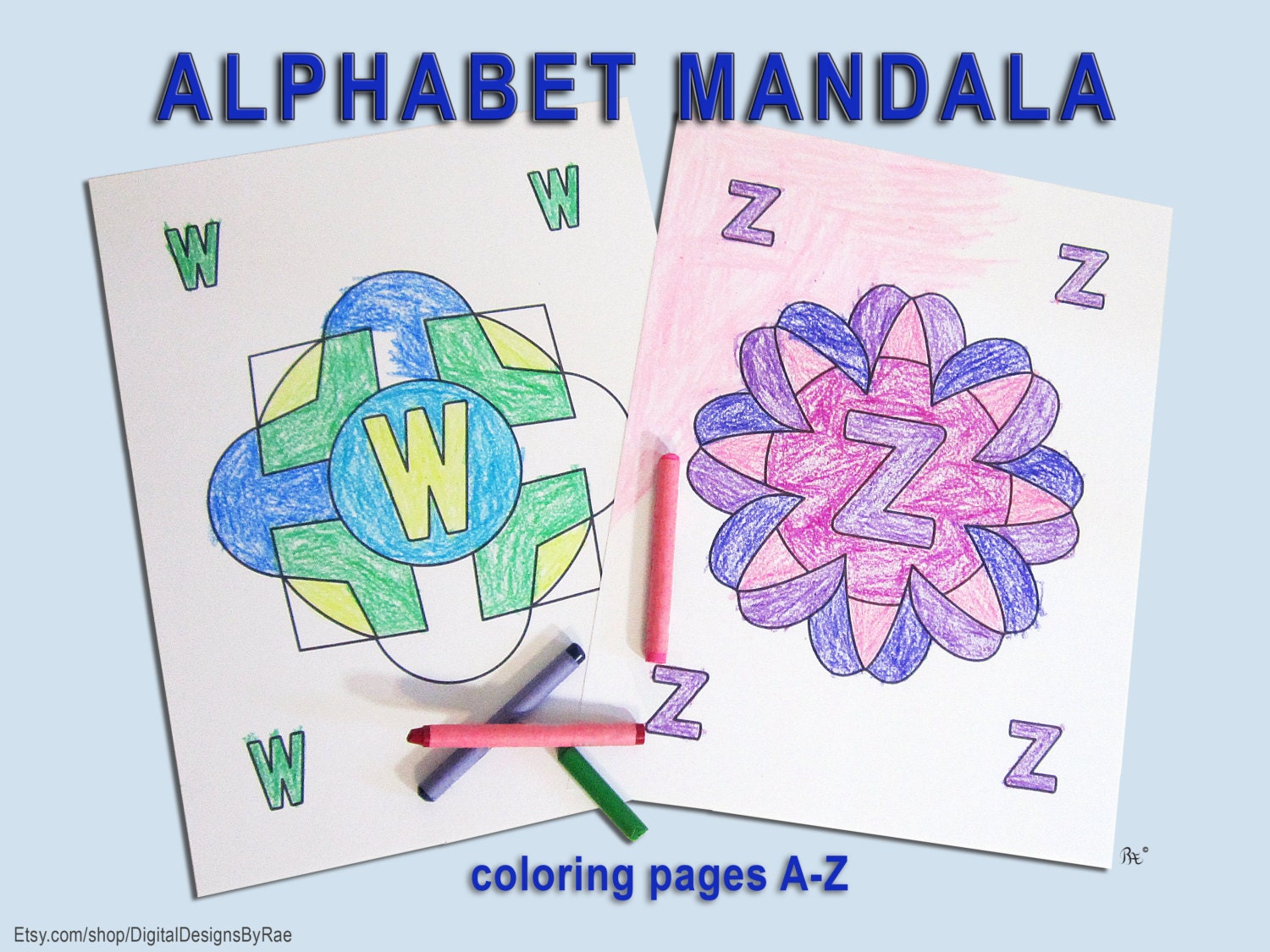 52 Alphabet Mandala Coloring Pages - Etsy