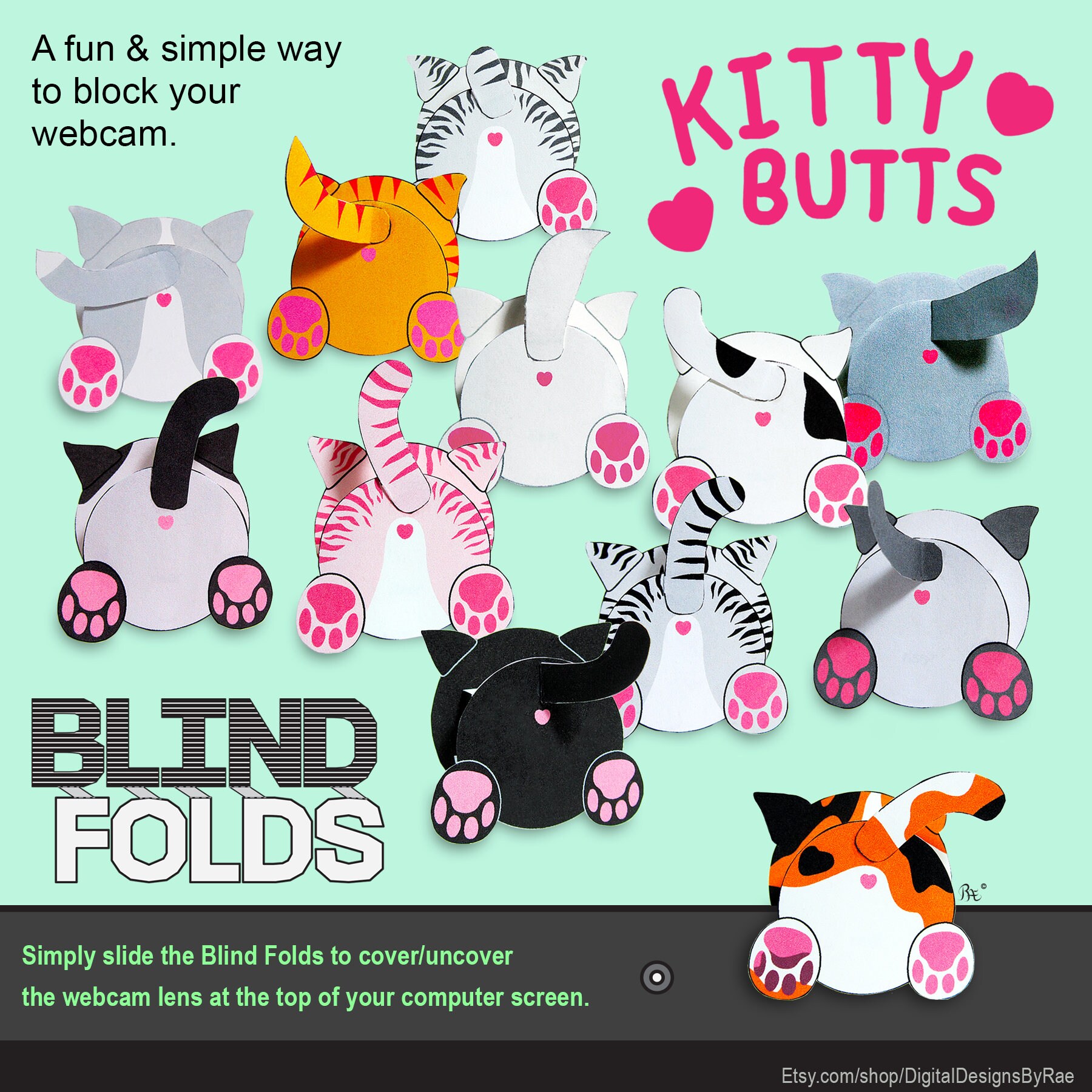 Blind Folds 12 Kitty Butts Printable Paper Webcam Covers | Etsy Australia