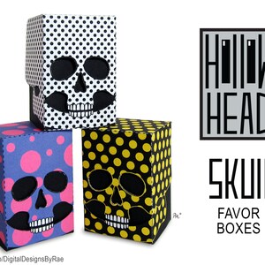 3 Dotted Skull Hollow Head Mini Favor Boxes Printable Halloween Treats ...