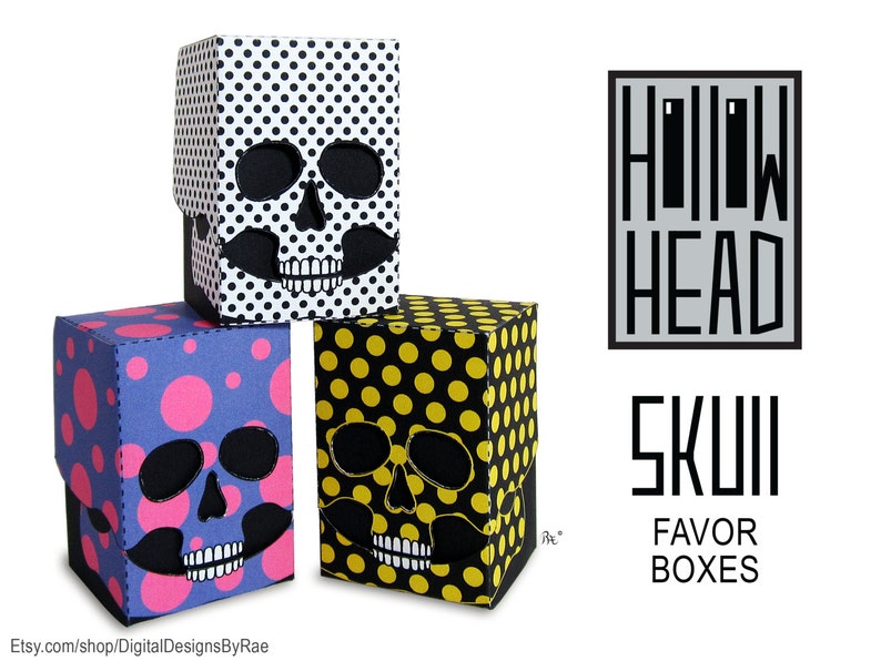 3 Dotted Skull Hollow Head Mini Favor Boxes Printable - Etsy