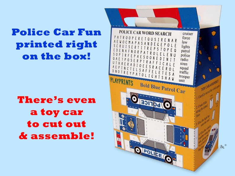Bold Blue Patrol Car Activity Gift Box Printable Favor Treat Box - Etsy
