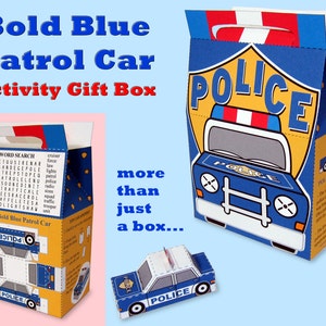 Bold Blue Patrol Car Activity Gift Box Printable Favor Treat Box - Etsy