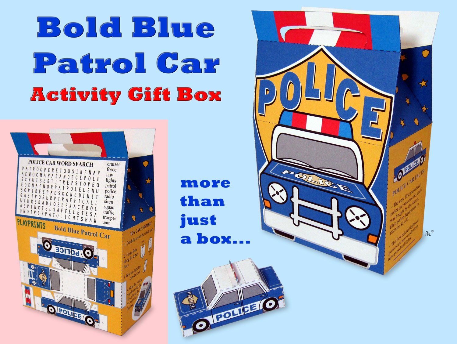 Bold Blue Patrol Car Activity Gift Box Printable Favor Treat Box - Etsy