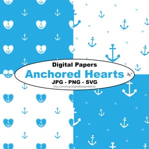 Anchored Hearts Digital Paper Set With 20 Patterns - Etsy