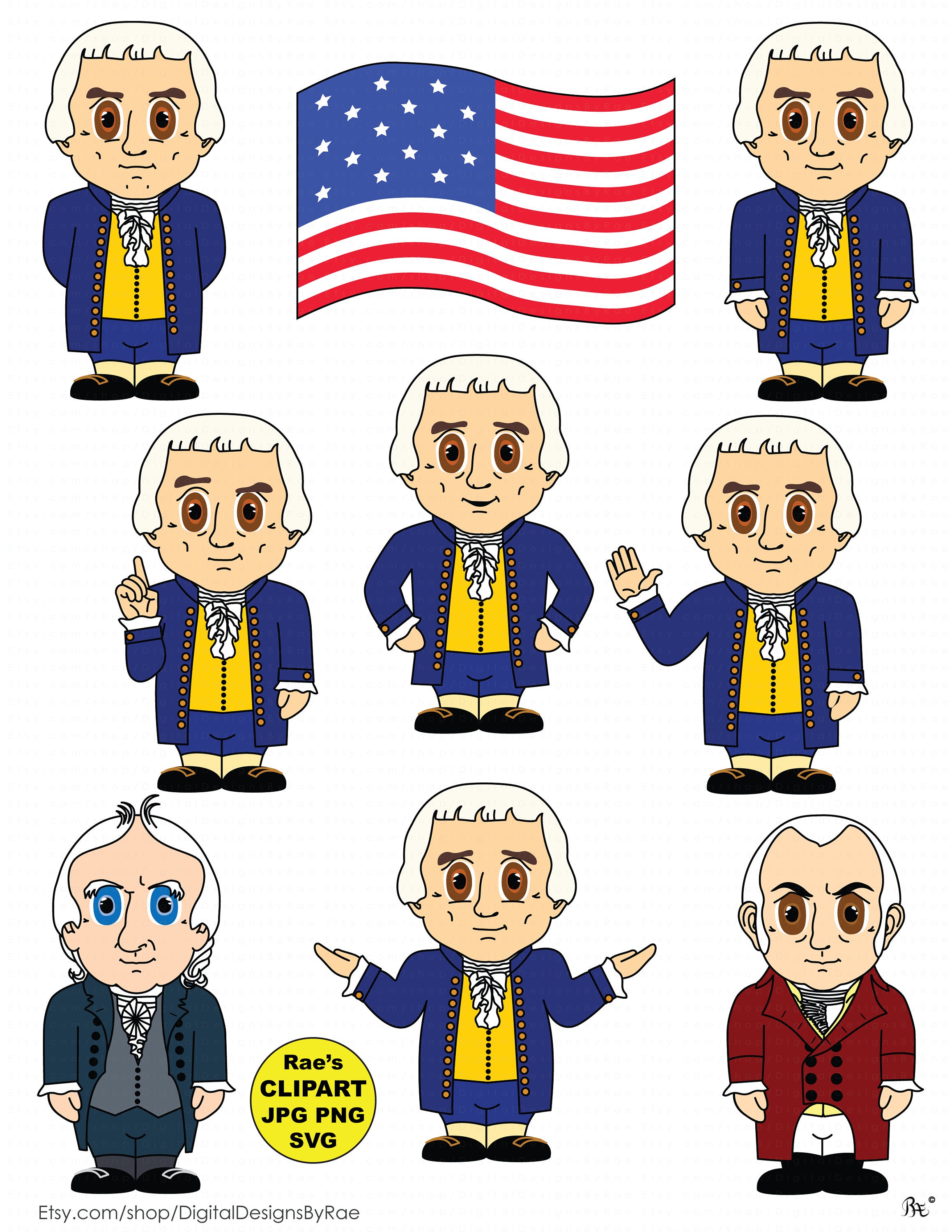 President Thomas Jefferson Clipart Set With George Clinton and - Etsy