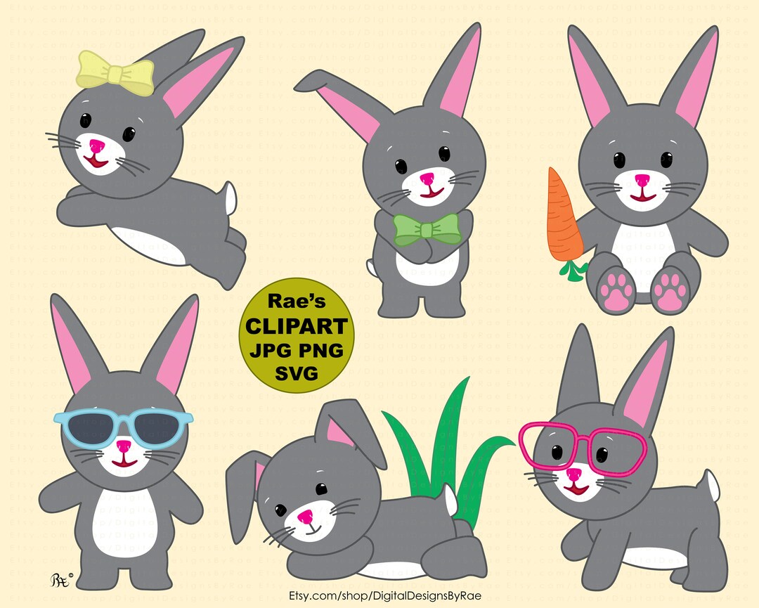 Glad Gray Rabbits Digital Clipart Set - Etsy