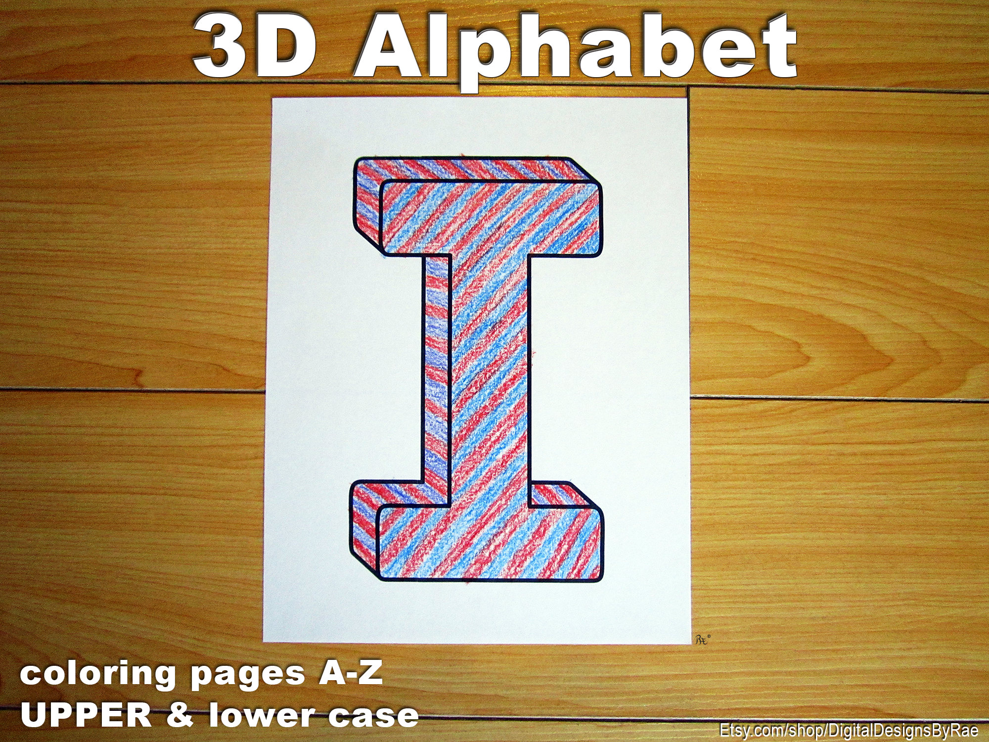 3D Alphabet Printable Coloring Pages - Etsy