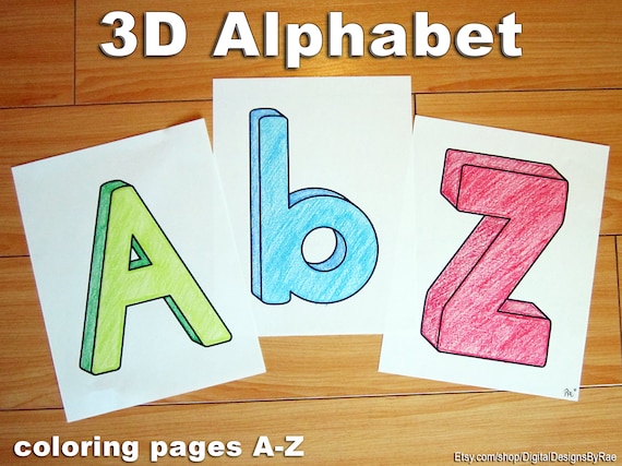 3D Alphabet Printable Coloring Pages | Etsy