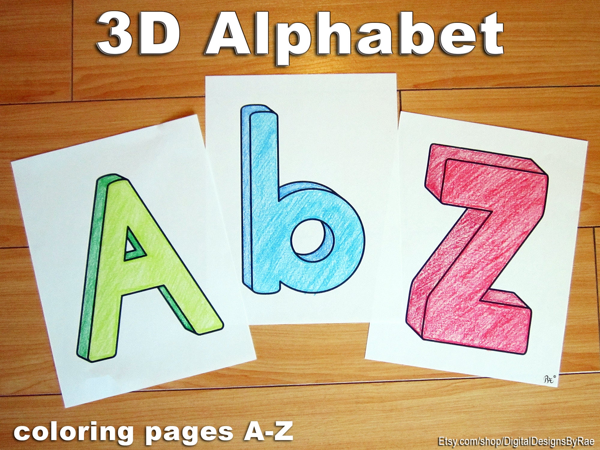 3D Alphabet Printable Coloring Pages - Etsy