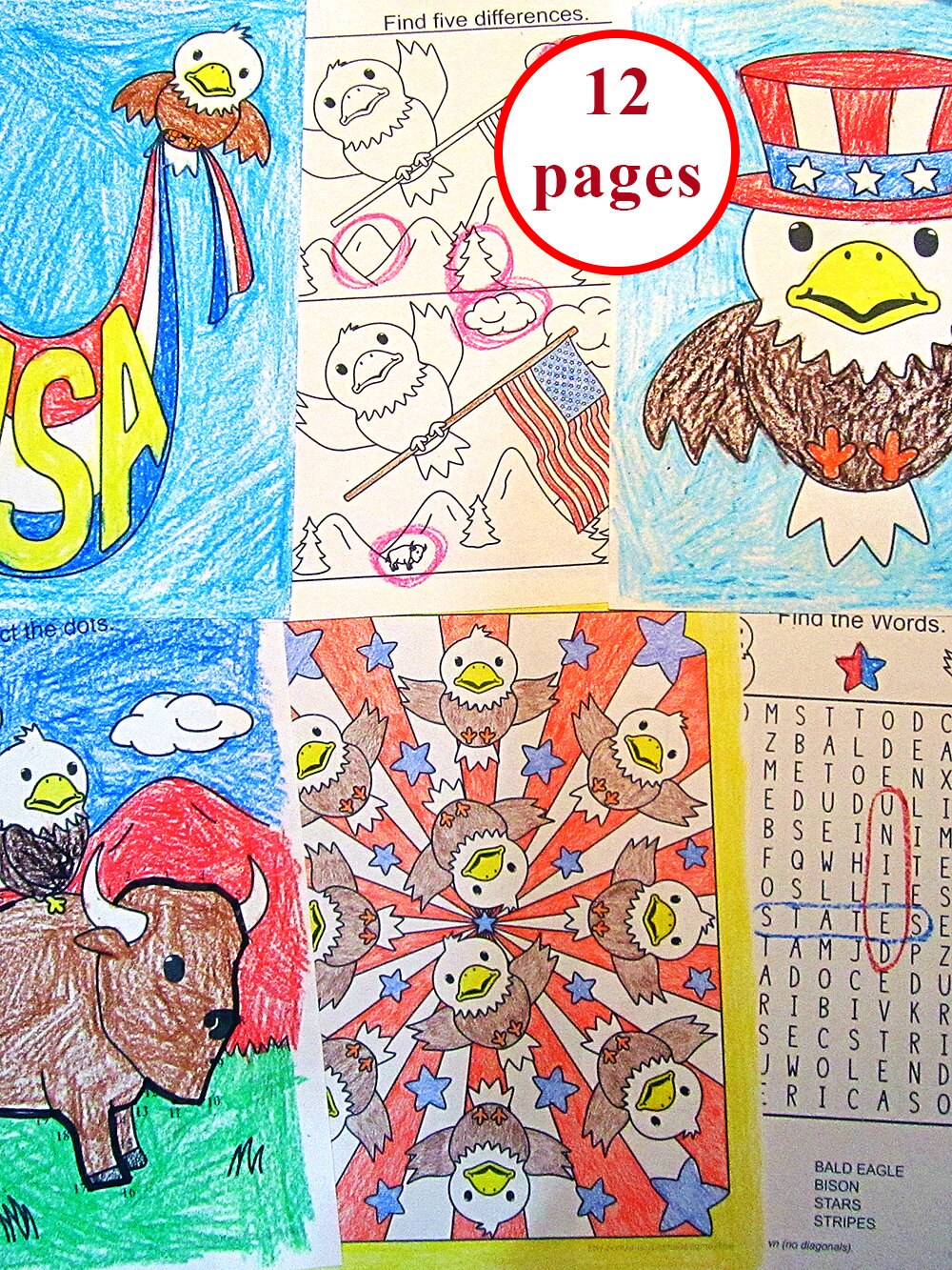 12 Bald Eagle Activity & Coloring Pages USA Patriotic Printables - Etsy