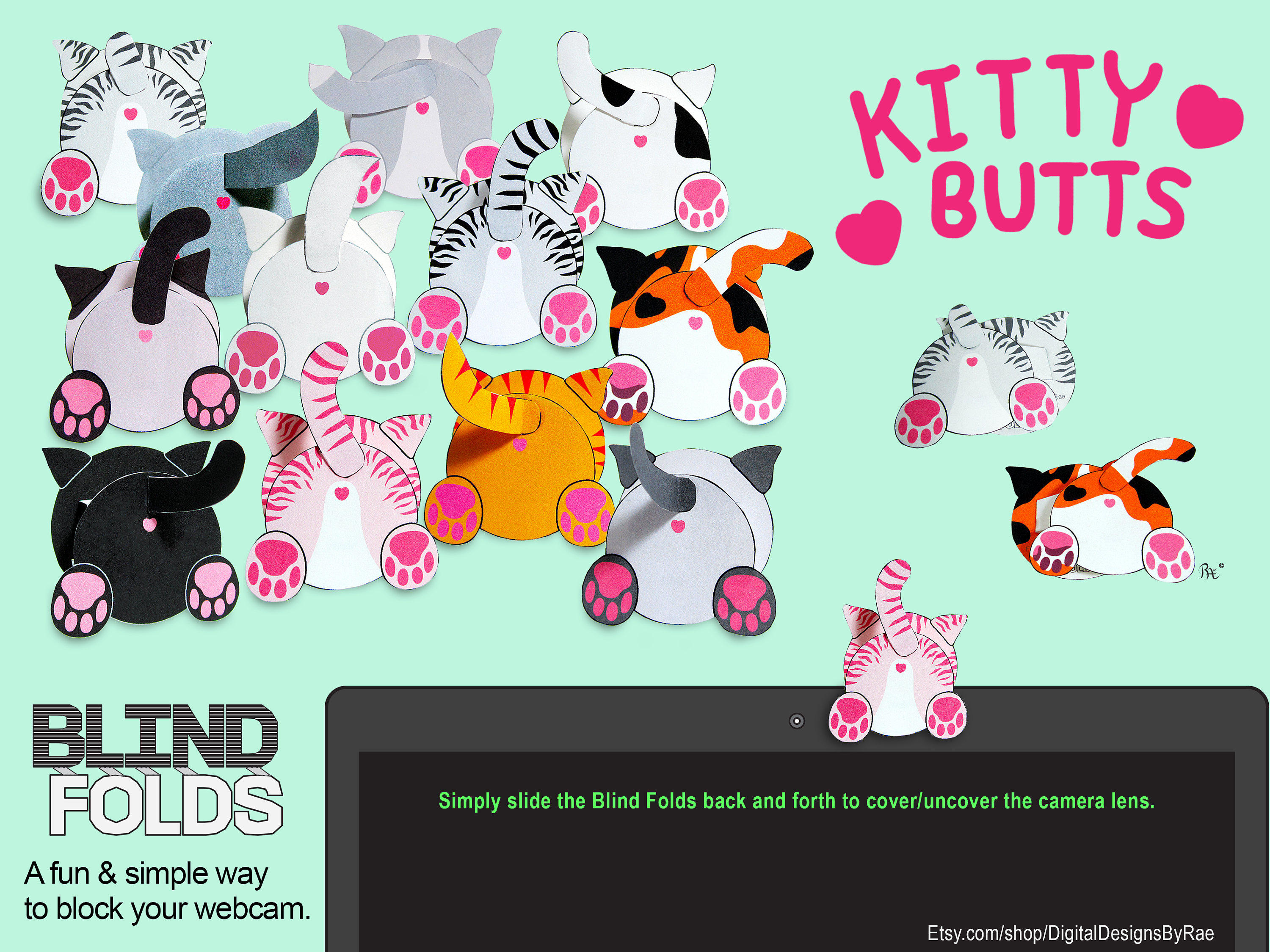 Blind Folds 12 Kitty Butts Printable Paper Webcam Covers - Etsy