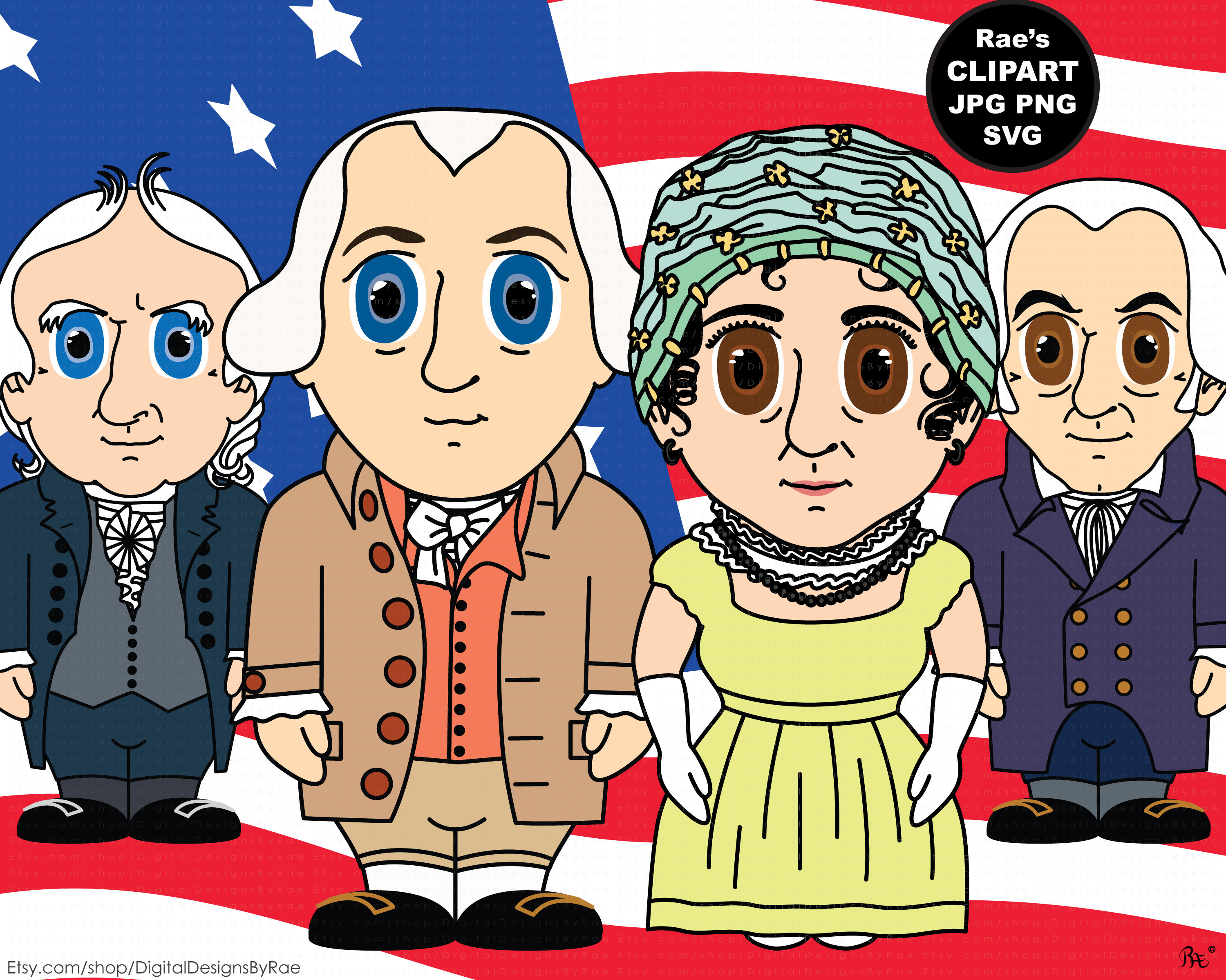 President James Madison Clipart Set With George Clinton, Elbridge Gerry ...