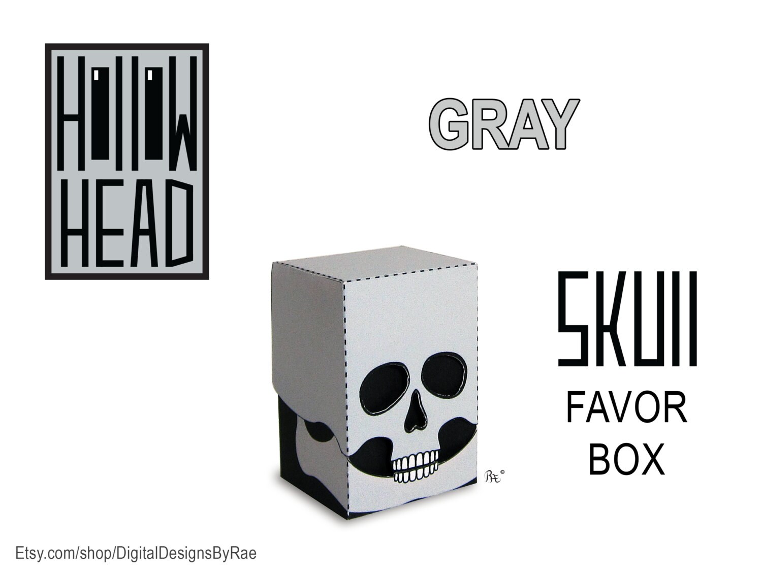 3 Black & White Skull Hollow Head Mini Favor Boxes Printable Halloween ...