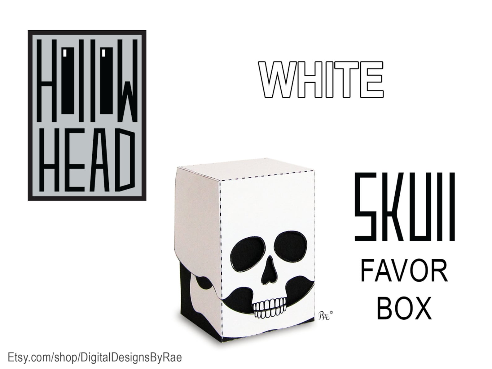 3 Black & White Skull Hollow Head Mini Favor Boxes Printable Halloween ...