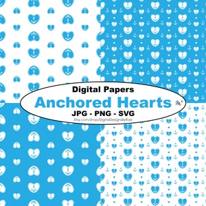 Anchored Hearts Digital Paper Set With 20 Patterns - Etsy