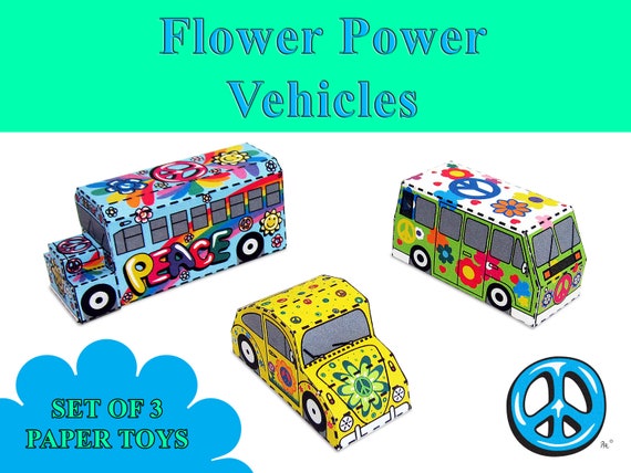 Flower Power Vehicles Paper Toy Car Models Set of 3 | Etsy