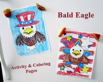 12 Bald Eagle Activity & Coloring Pages USA Patriotic - Etsy