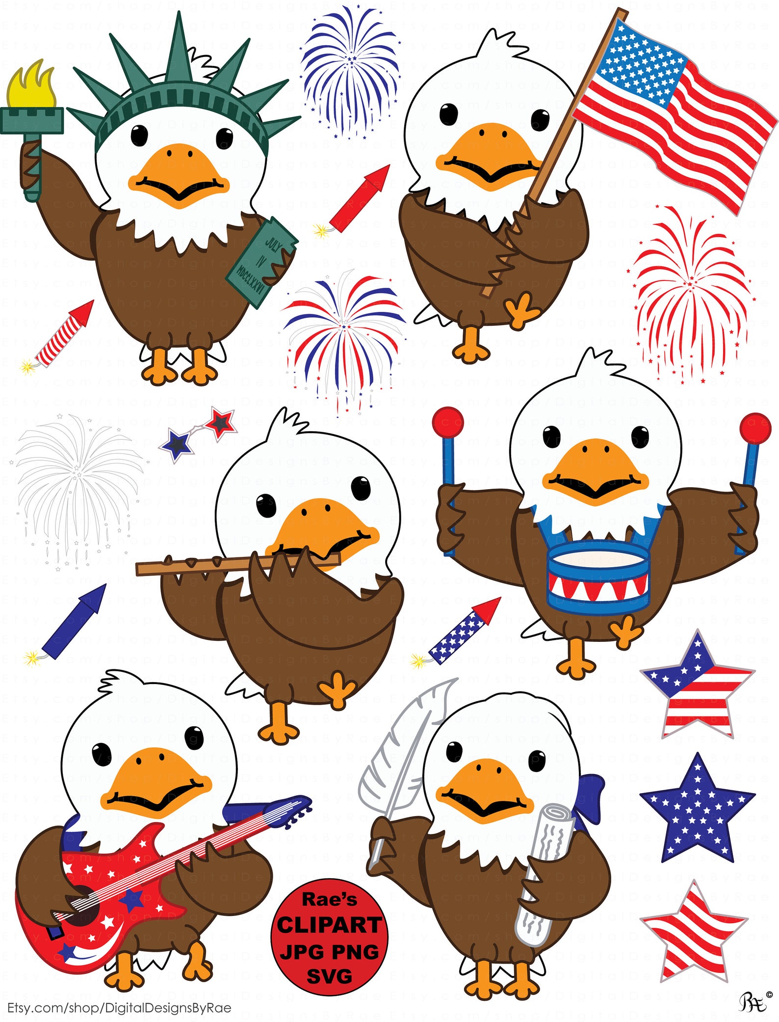 Patriotic Bald Eagles Digital Clipart Set - Etsy