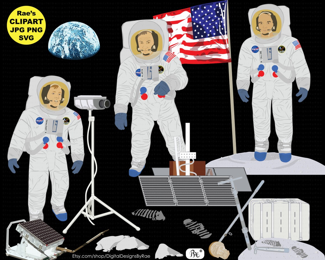 Apollo 11 Clipart Set With Neil Armstrong and Buzz Aldrin and Tim ...