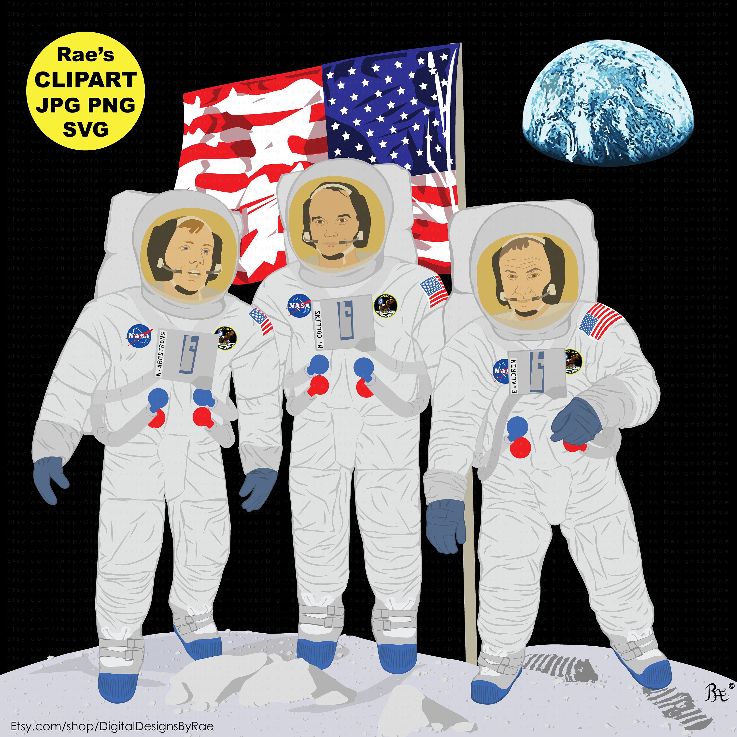 Apollo 11 Clipart Set With Neil Armstrong and Buzz Aldrin and Tim ...
