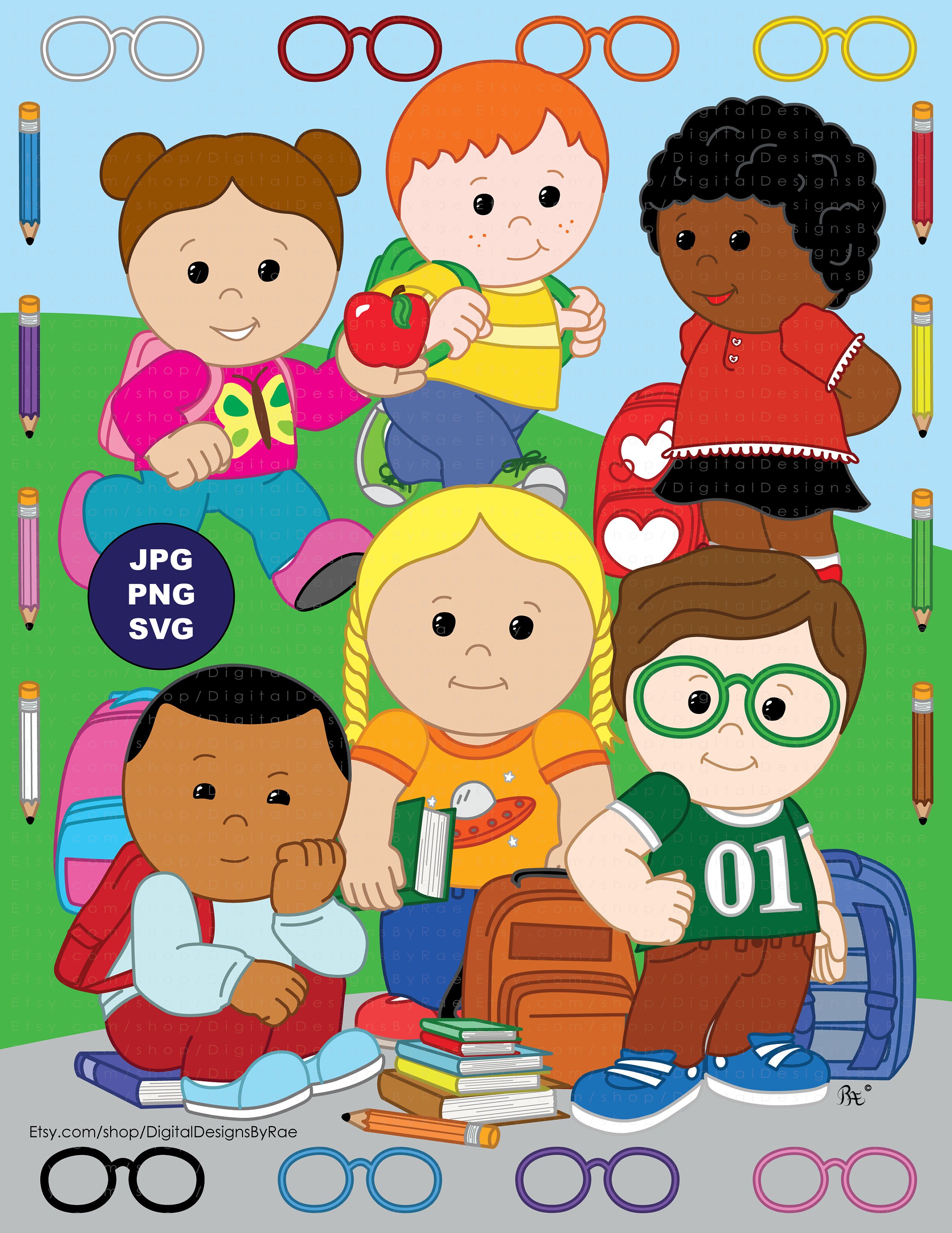 Back to School Kids Digital Clipart Set - Etsy