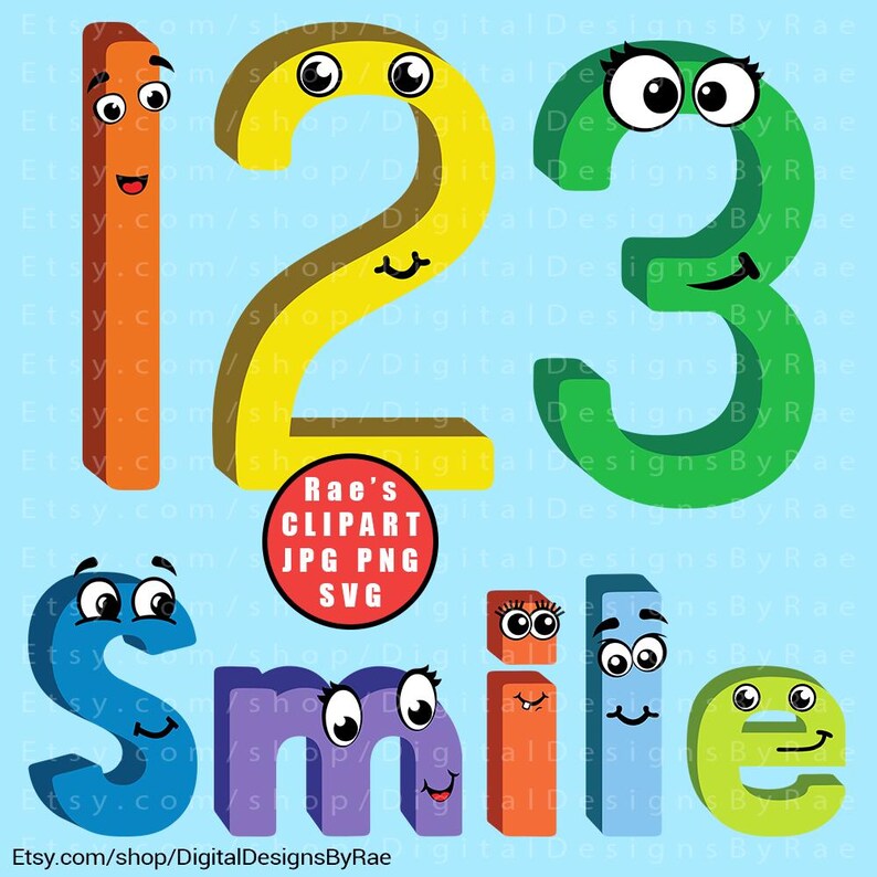 Happy Alphabet Characters Clipart Set With Numbers and Some Symbols and ...