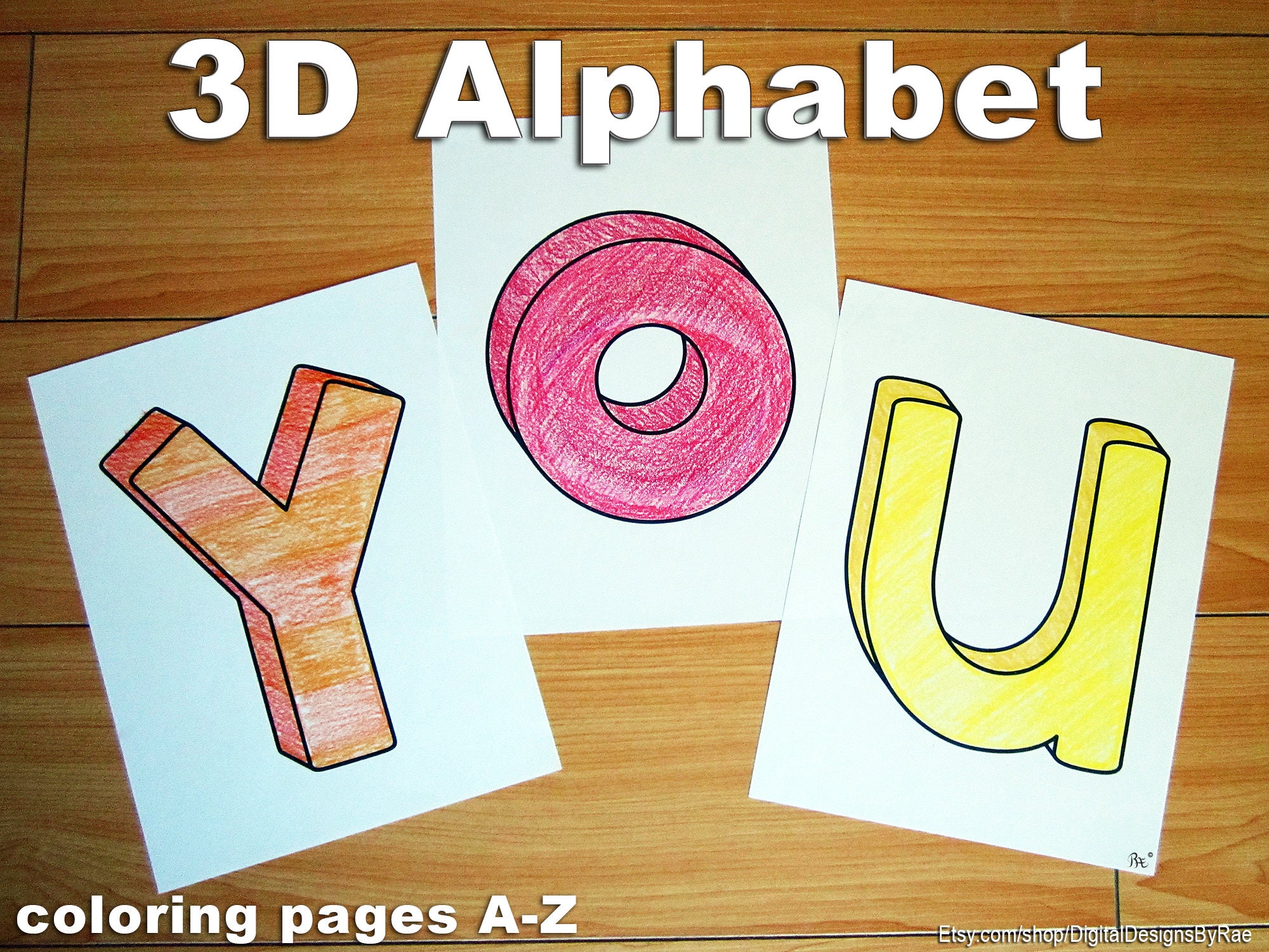 3D Alphabet Printable Coloring Pages - Etsy
