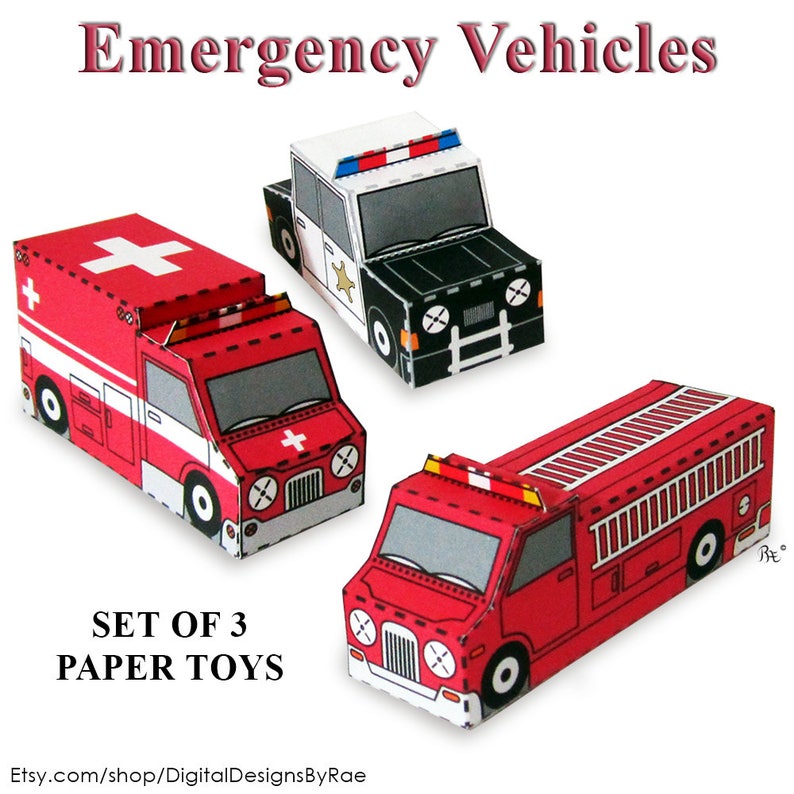 Emergency Vehicles Paper Toy Vehicle Models Set of 3 - Etsy