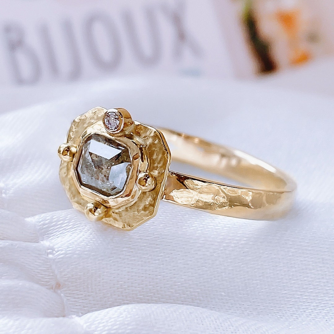 Medieval Grey Salt & Pepper Diamond Engagement Ring in 9ct / 18ct ...