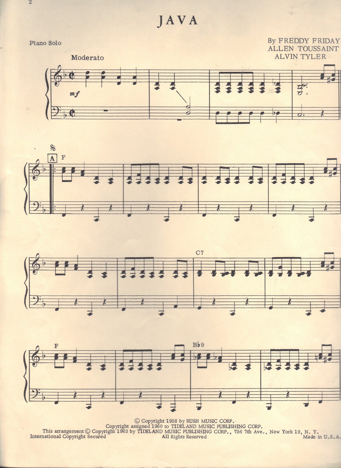 Java by Al Hirt Piano Lyrics on RCA Victor Records BY Cimino | Etsy