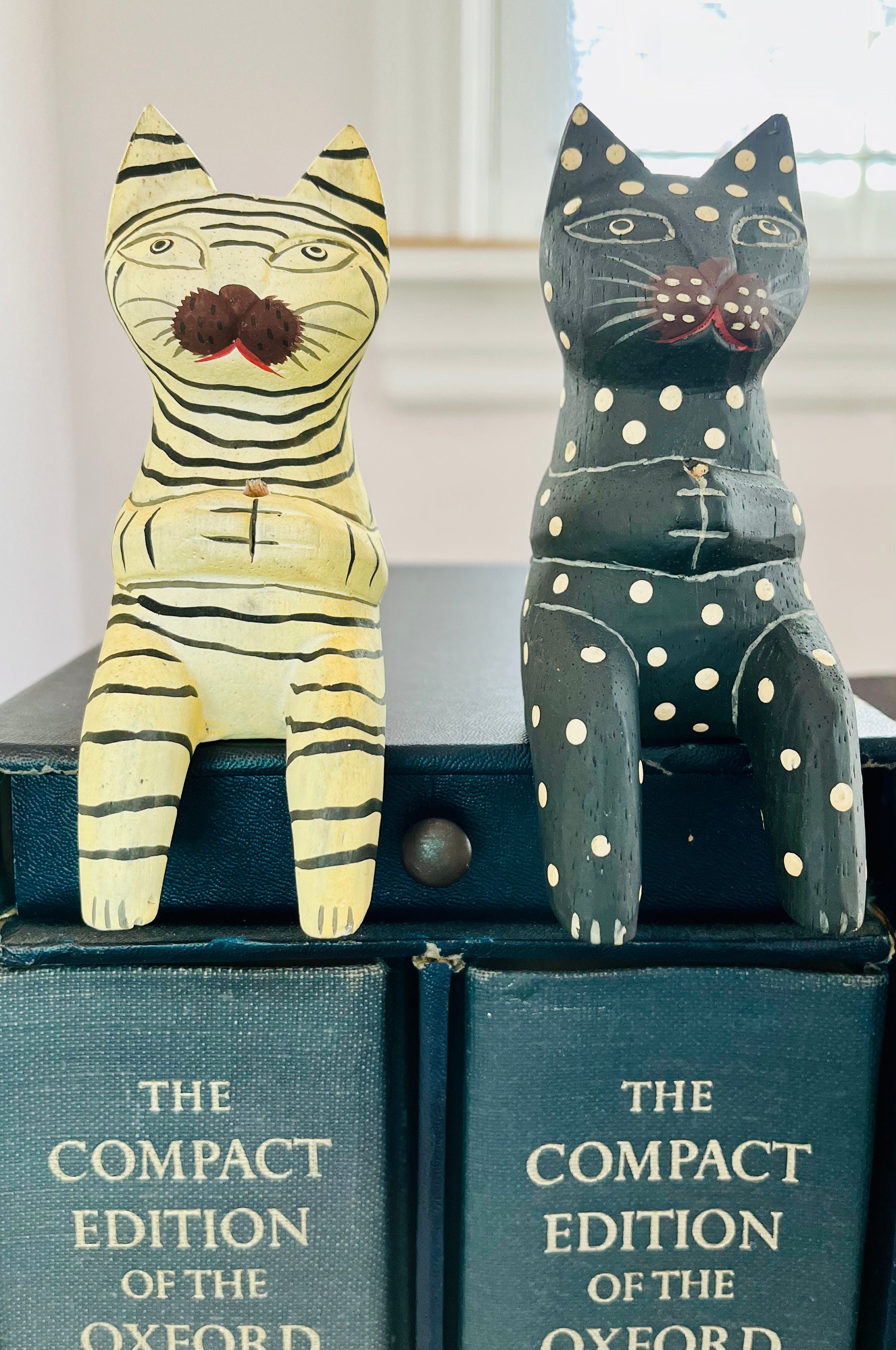 Folk Art Black & White Wooden Kitty Shelf Sitters Sculptures - Etsy