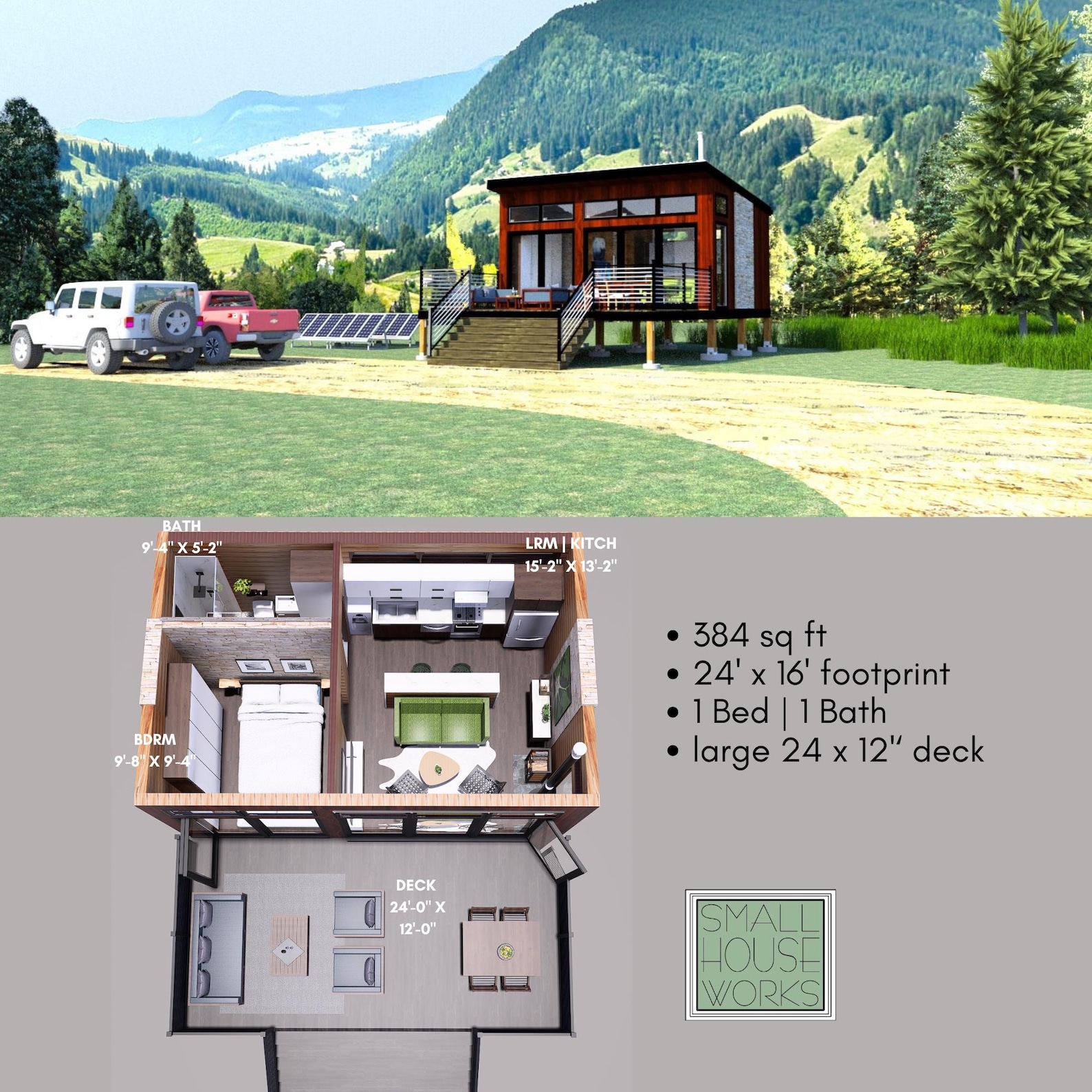 Tiny Modern Off-grid Cabin Plan: 16'x24', Luxury Cabin, ADU (PDF ...