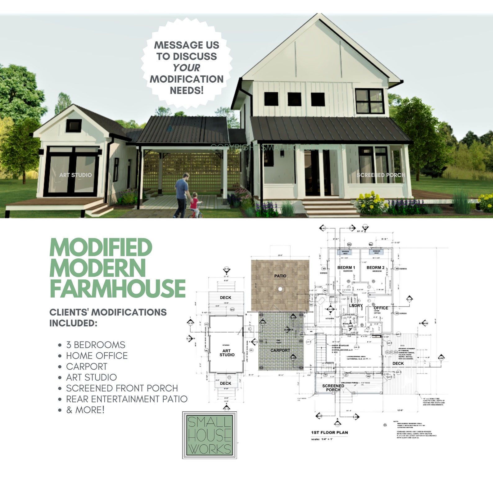 Small Modern Farmhouse Plan With Loft and Garage, Perfect Starter Home ...
