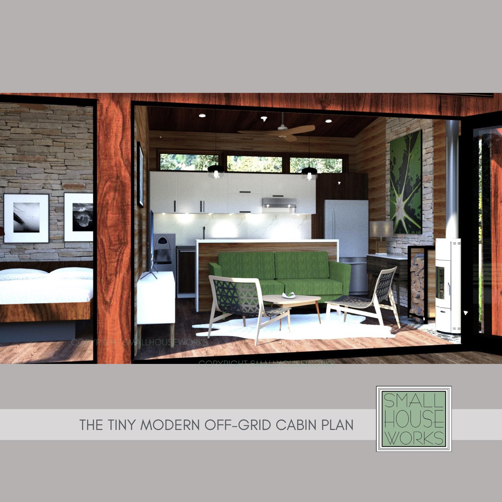 Tiny Modern Off-grid Cabin Plan: 16'x24', Luxury Cabin, ADU (PDF ...