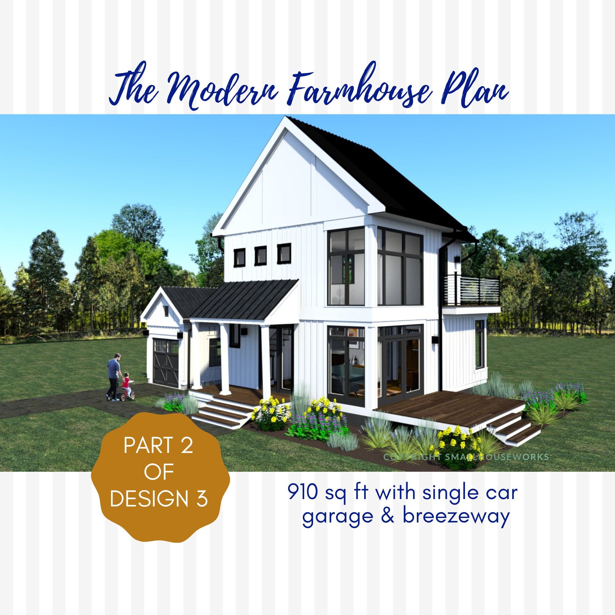 Affordable Modern Farmhouse Plan With Loft and Garage 2 - Etsy