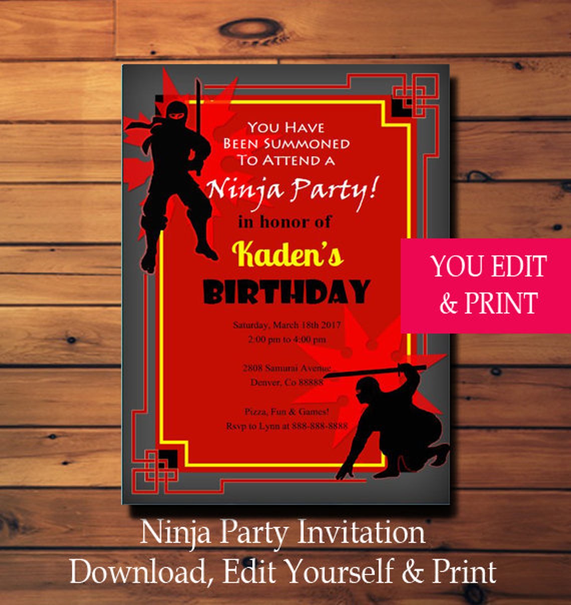 Ninja Invitation, Ninja Party Invitation, Ninja Birthday Invitation ...