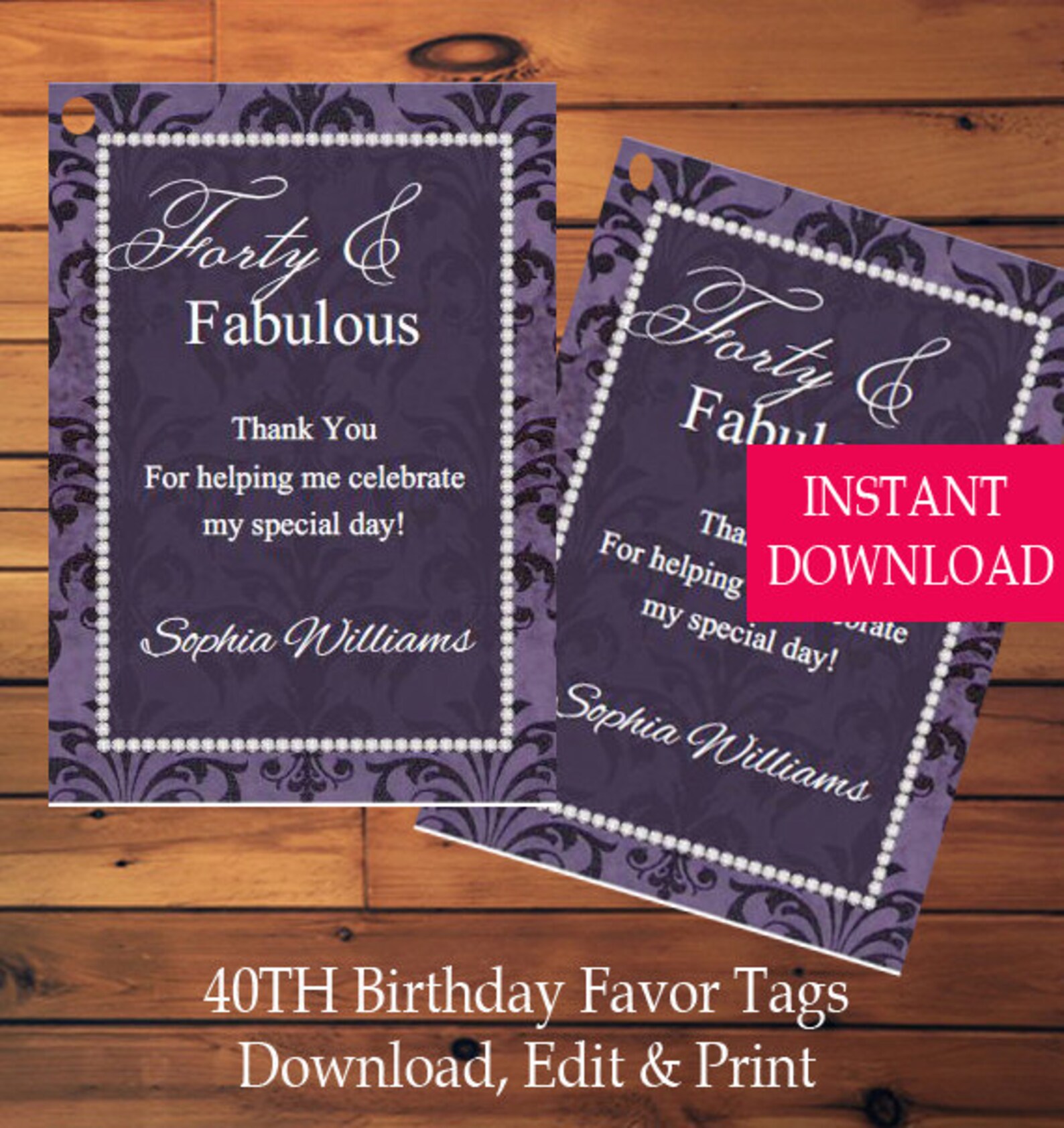 40th Birthday Favor Tags, Birthday Gift Tags, Birthday Tags, Instant ...