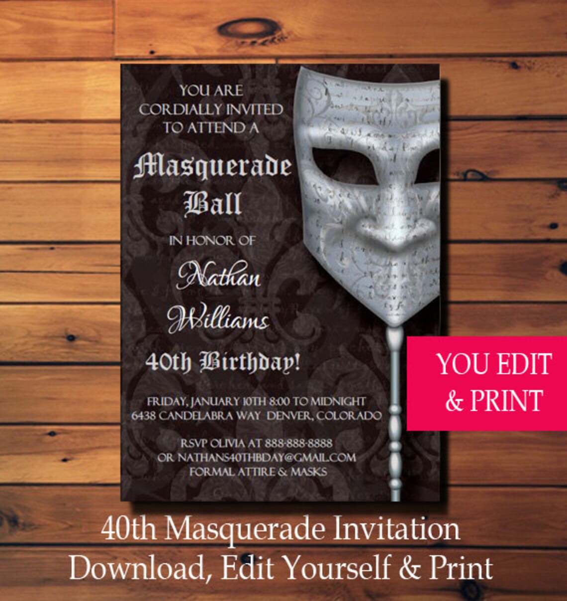 40th Birthday Invitation, Men's 40th Birthday Invitation, Mens Birthday ...