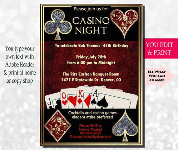 Casino Night Invitation Casino Invitation Casino Party Invitation 