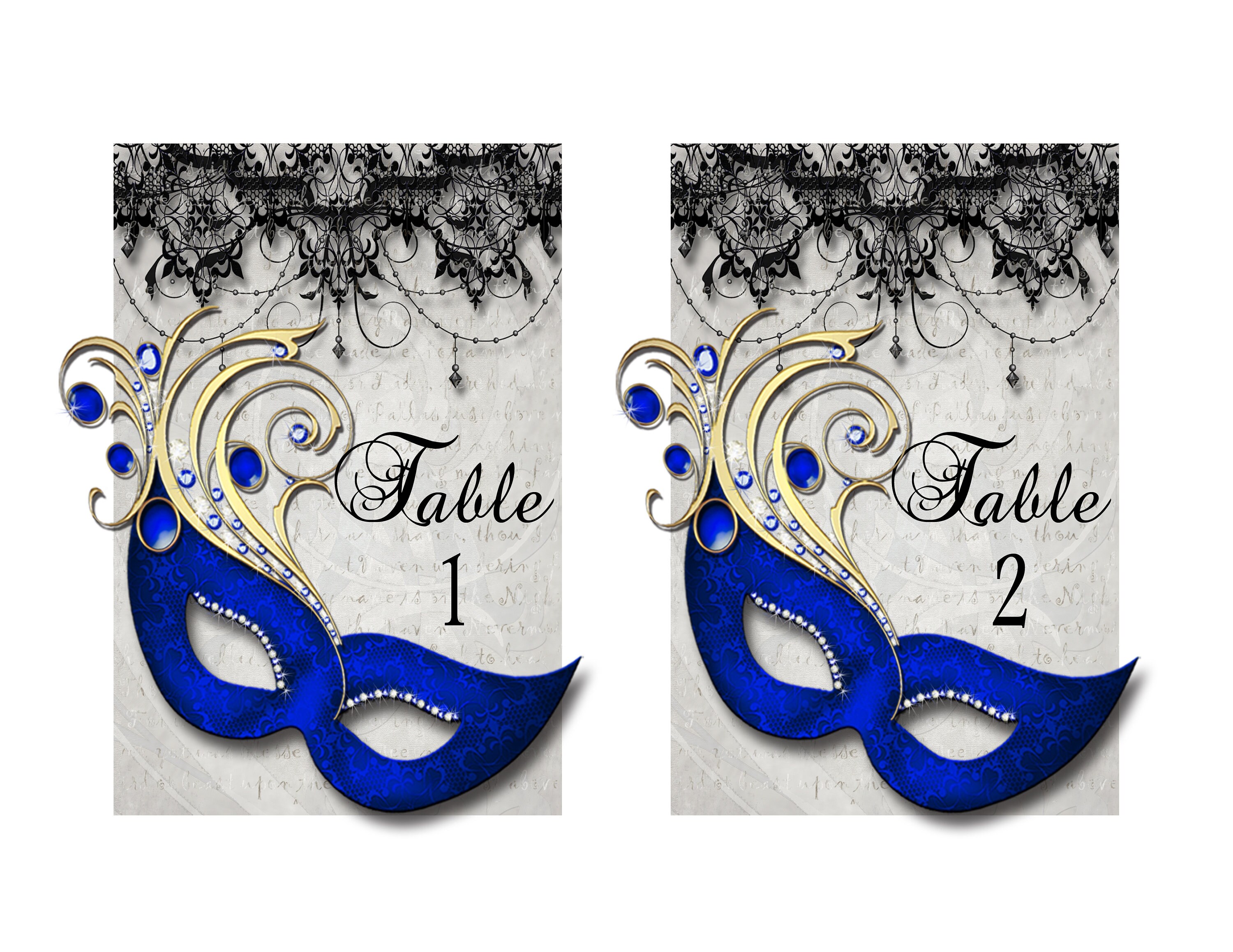 Instant Download Masquerde Printable Table Numbers 1-24 Navy Blue and ...