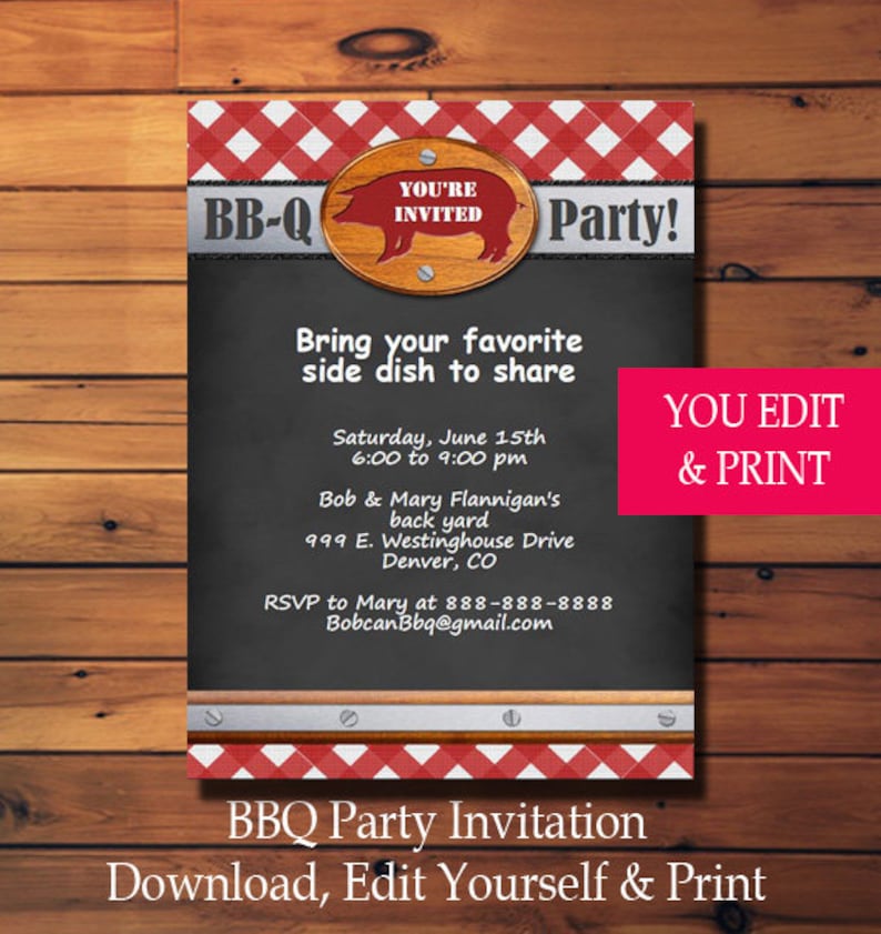 BBQ Invitation, BBQ Party Invitation, Barbecue Invitation, Summer Party ...