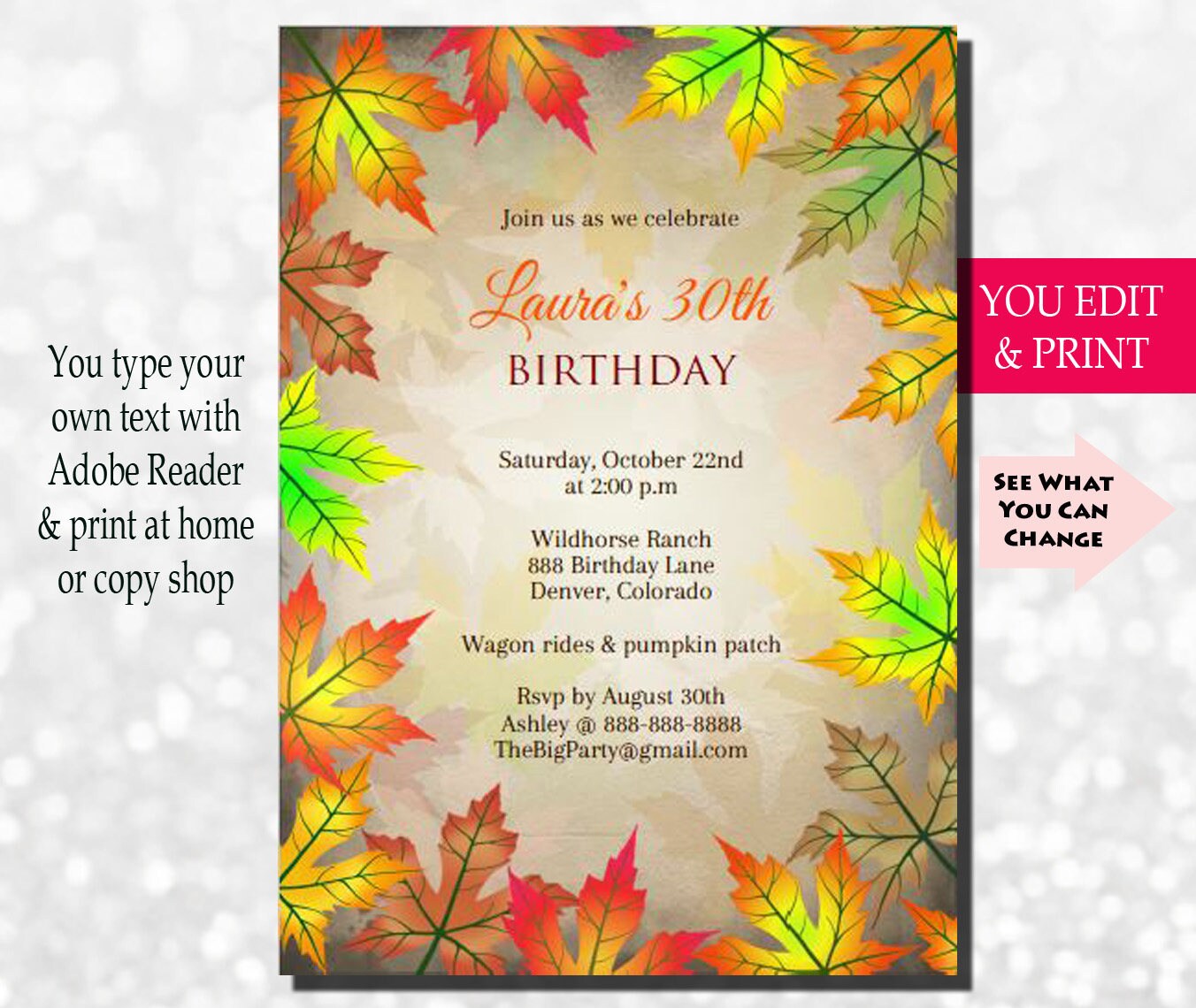 Fall Birthday Invitation, Rustic Birthday Invitation, Fall 30th ...
