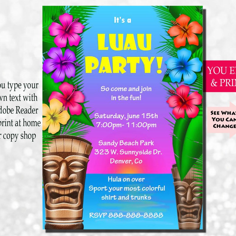 Luau Party Invitations - Etsy