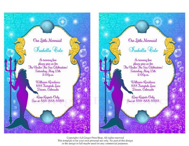Mermaid Invitation Mermaid Party Invitation Mermaid Birthday Under the ...