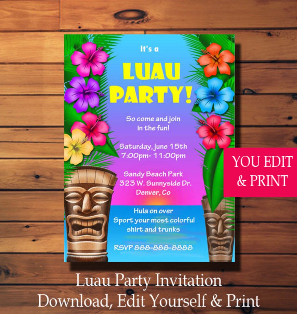 Luau Invitation, Luau Party Invitation, Luau Birthday Invitation ...