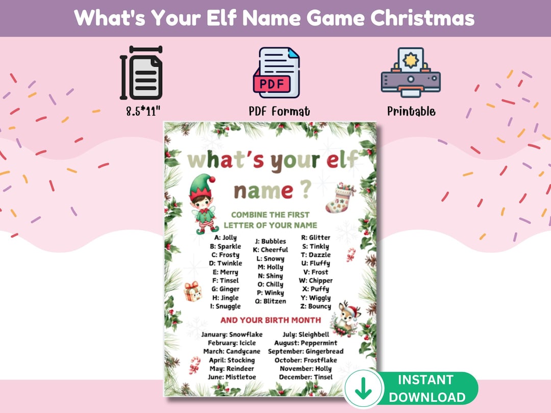 What’s Your Elf Name Christmas Game – Fun Printable Holiday Party Game ...