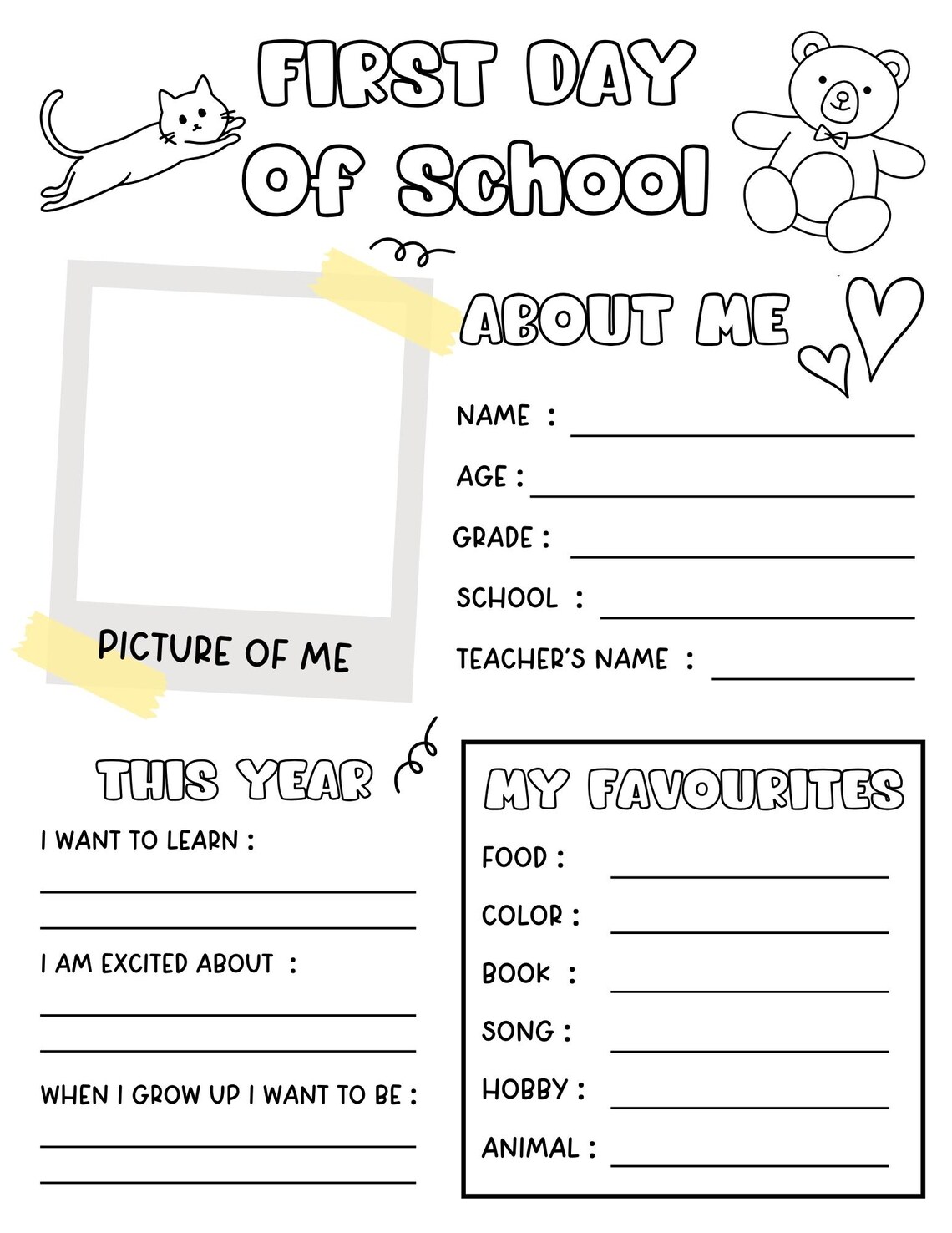 Cute Girl First Day & Last Day of School Printable, Home School ...