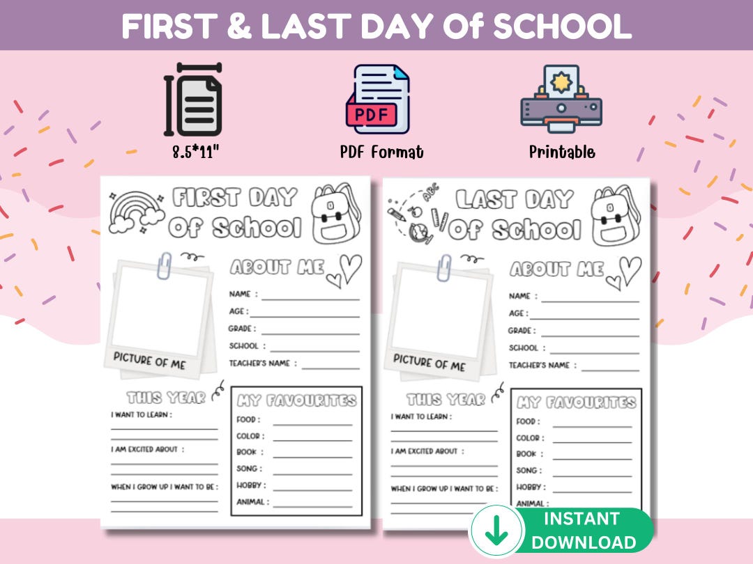 Kid's Memory Journal, Printable First and Last Day of School Keepsake ...