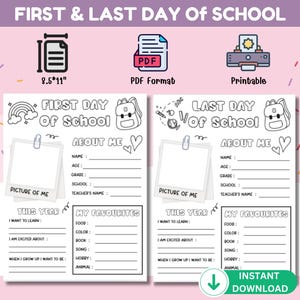 Kid's Memory Journal, Printable First and Last Day of School Keepsake ...