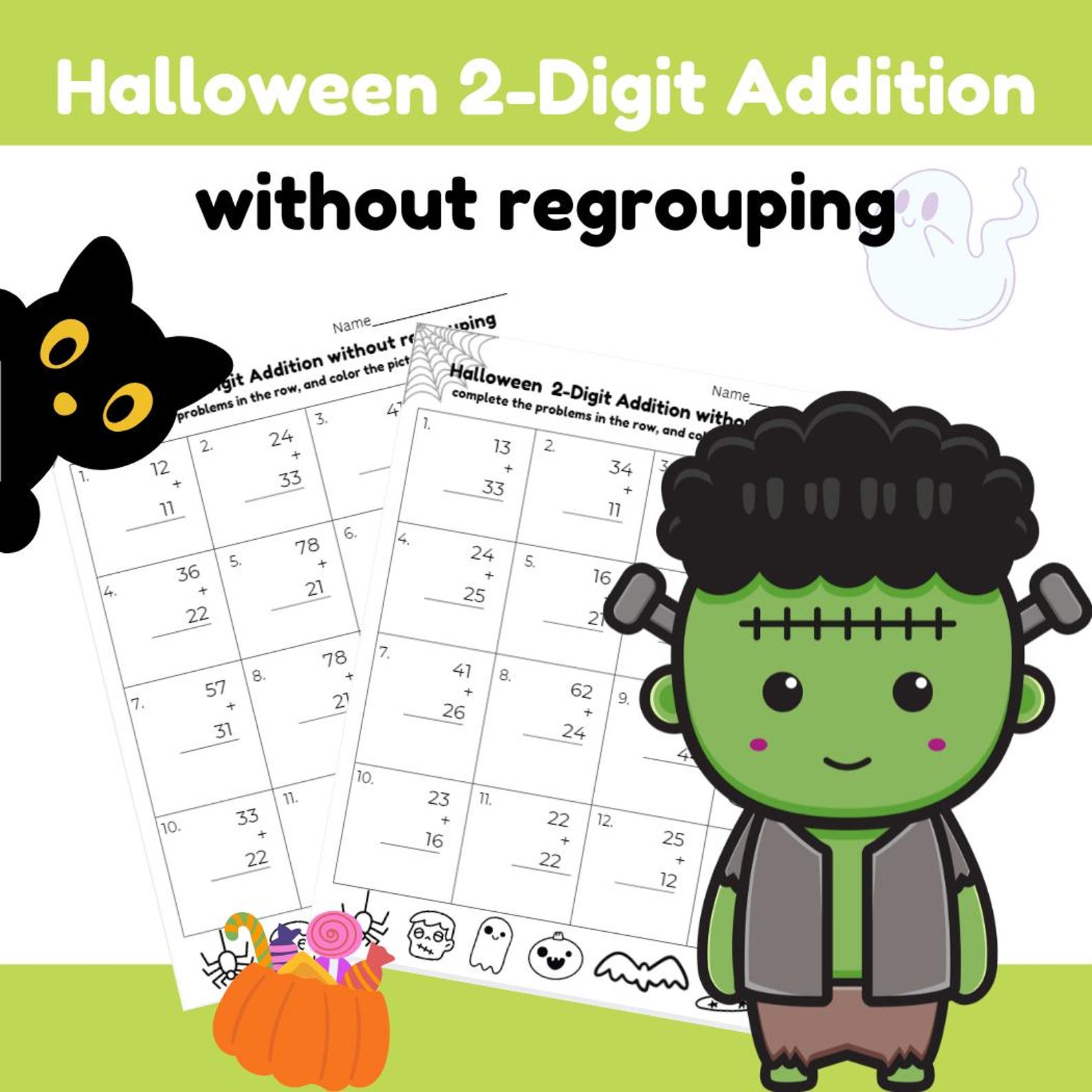 Morning Activity Adding Two Digit Without Regrouping, Therapy Halloween ...